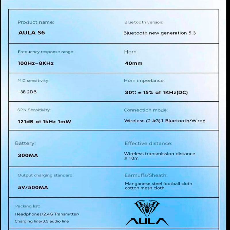 AULA S6 WIRELESS HEADSET หูฟังเกมมิ่งไร้สาย เชื่อมต่อได้ 3 โหมด ...