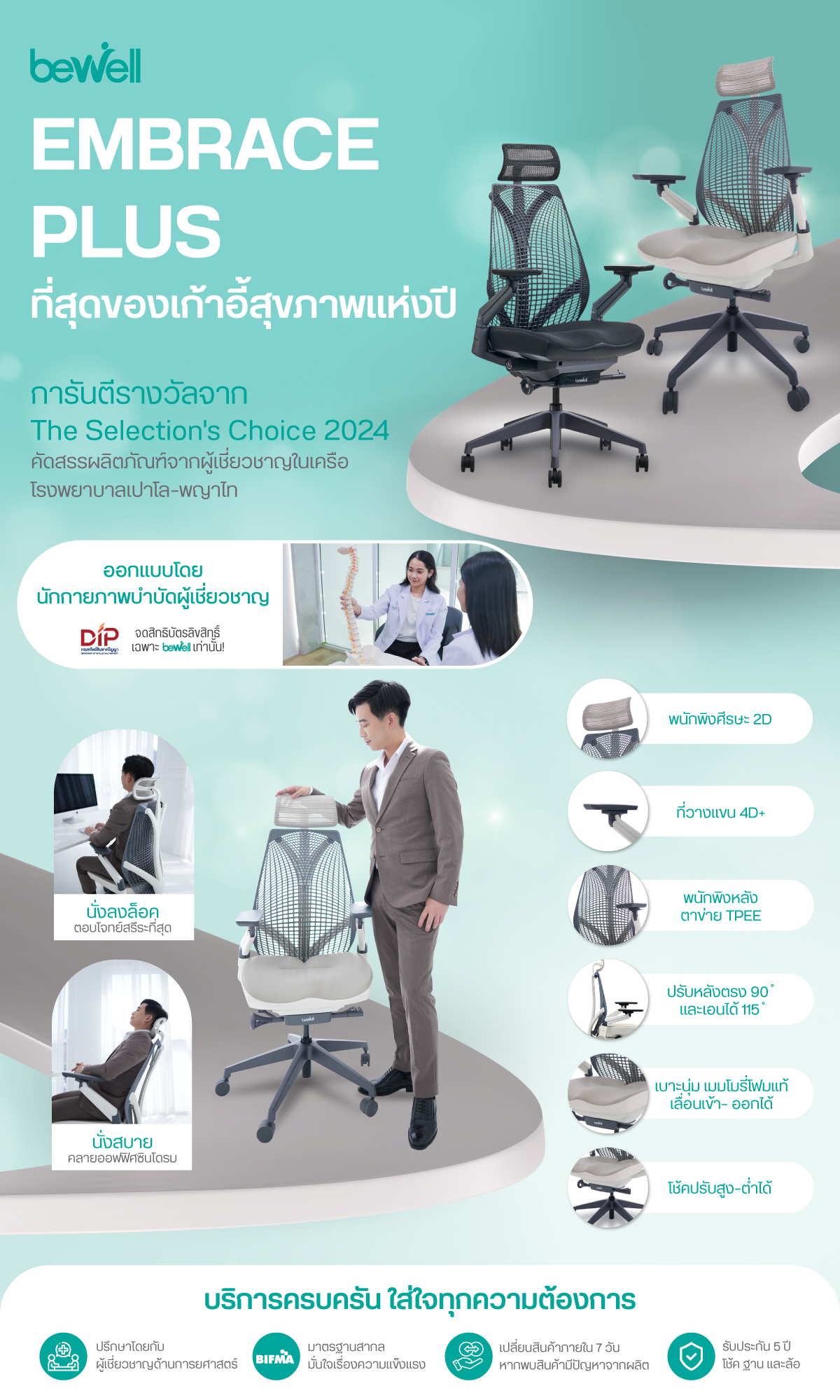 Bewell EMBRACE PLUS (ฺWHITE) เก้าอี้เพื่อสุขภาพ เบาะใหม่ กว้าง รองรับกระดูกก้นกบ เจ้าแรกในไทย ...