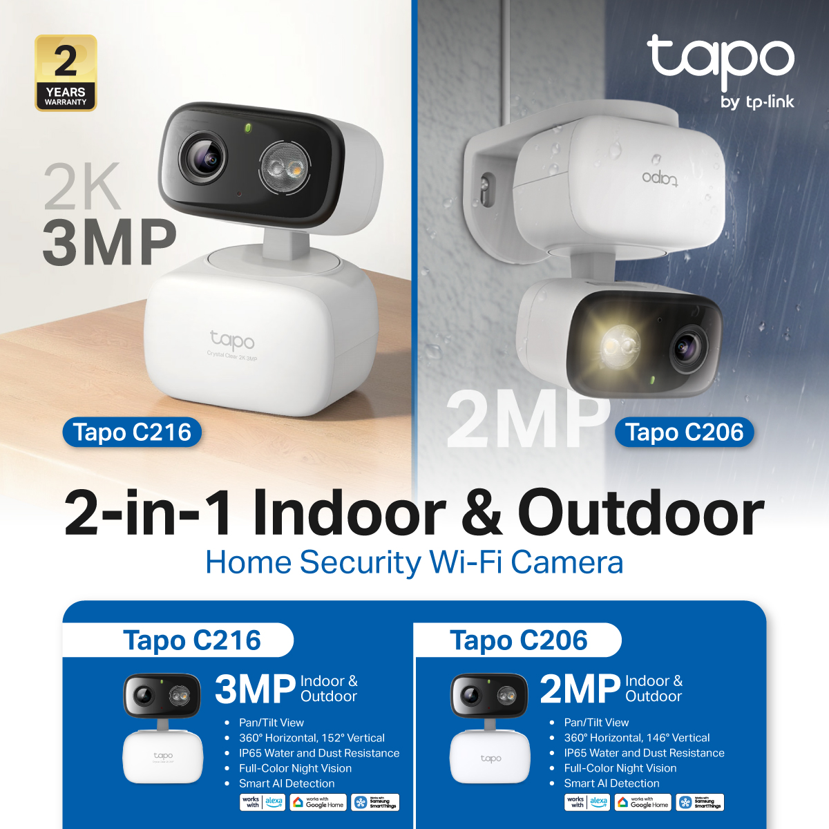 TP-Link Tapo C216 2K 3MP/ Tapo C206 2MP กล้องไวไฟใช้ได้ทั้งภายในและภายนอก IP65 Indoor/Outdoor ...