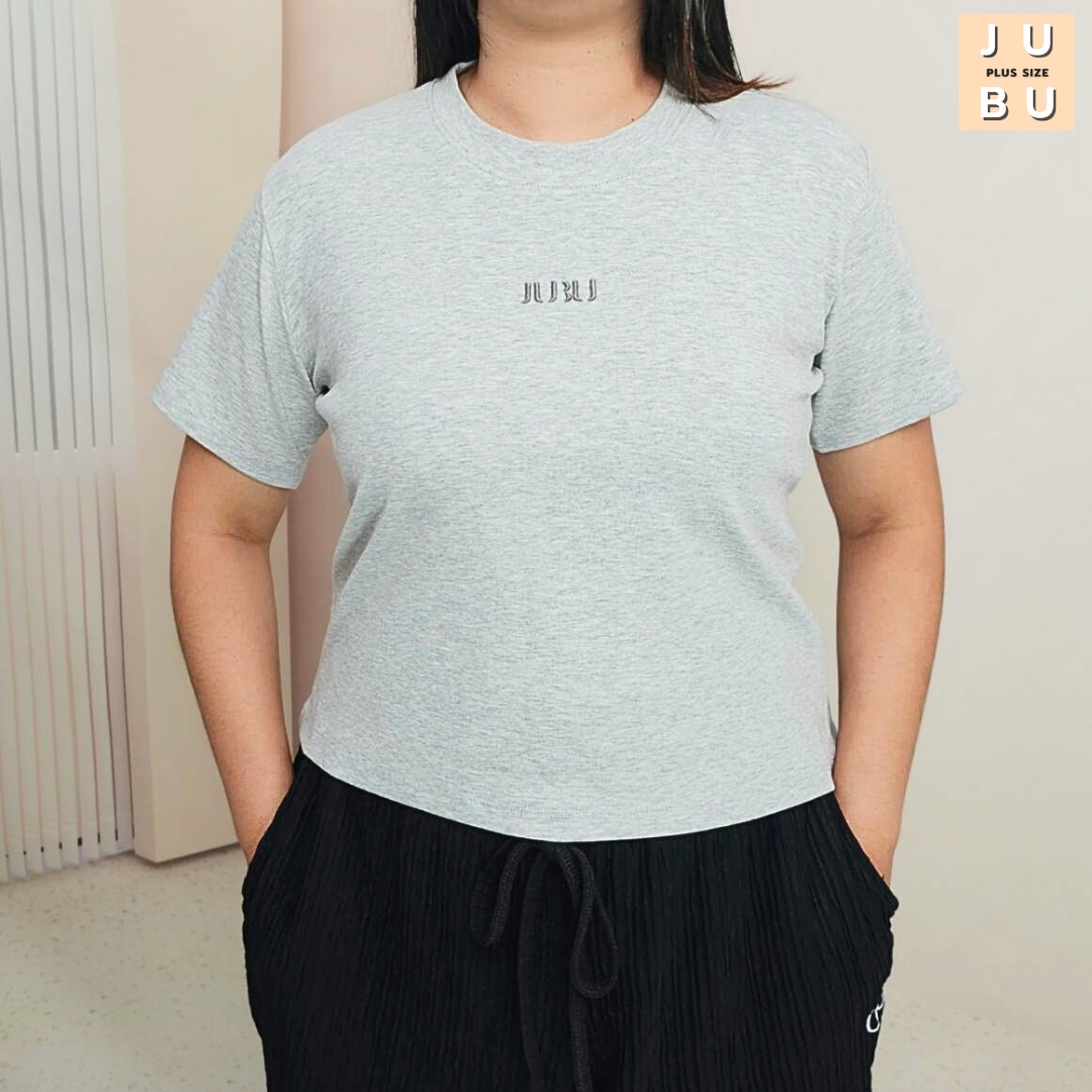 พร้อมส่ง🍒 เสื้อครอปสาวอวบ Baby Tee ปักjubu ผ้ายูนิโคล ทรงเบสิคไซส์ใหญ่ อก36-46นิ้ว เสื้อยืดคอกลม ...