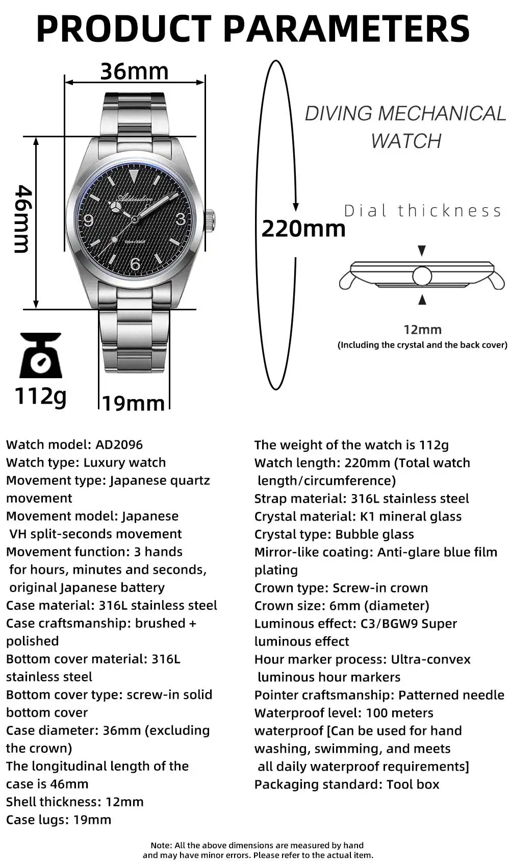 [Pre-order][ควอตซ์] Addiesdive AD2096 Explorer Watch 36MM C3/BGW9 AR ...