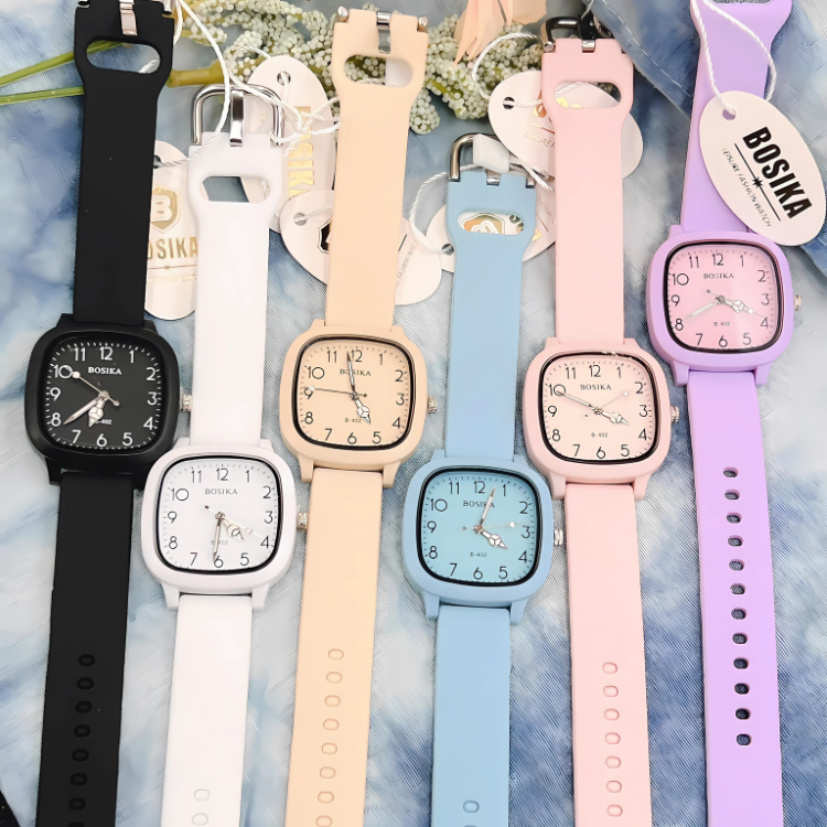 BOSIKA นาฬิกาข้อมือ สายยางซิลิโคลน เข็มมีพรายน้ำ พร้อมกับกันน้ำได้สีพาล ...