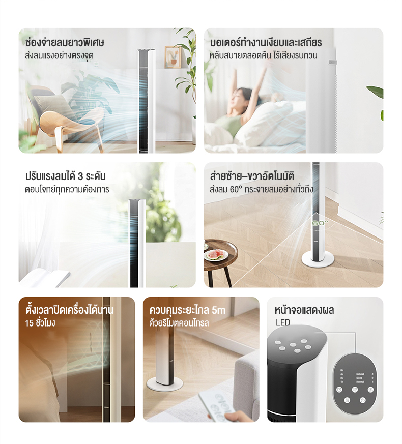 Haier Smart Tower Fan พัดลมทาวเวอร์ พัดลมไร้ใบพัด พัดลมตั้งพื้น 3โหมด ...