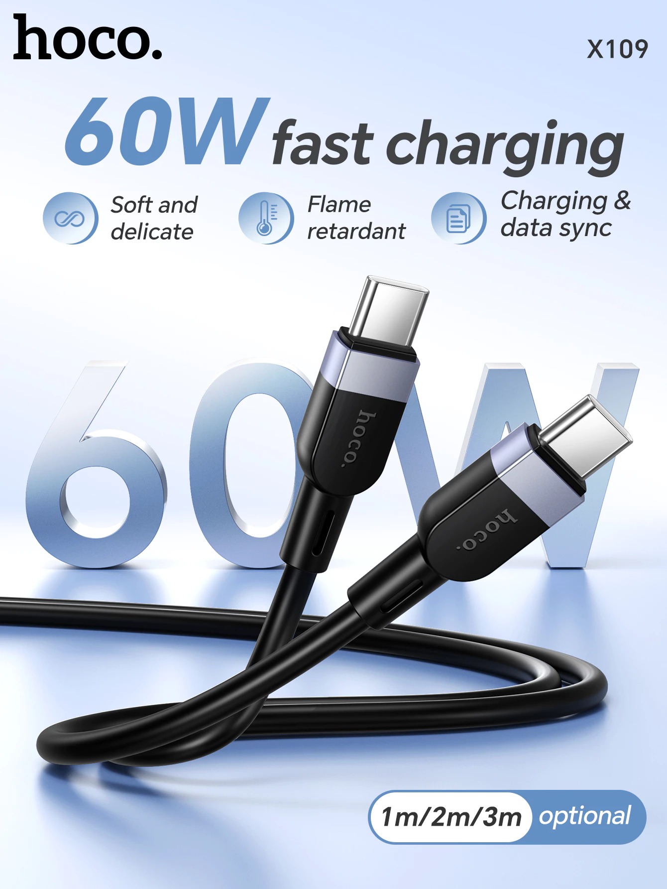 Hoco X109 สายชาร์จเร็ว 60W TYPE-C to TYPE-C QC3.0 สายซิลิโคน ความยาว 1 ...