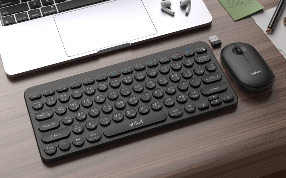 เมาส์และคีย์บอร์ดไร้สาย QPLUS 1928 Stylish Black รองรับภาษา ไทย/อังกฤษ by BB Beyond D-Box ...