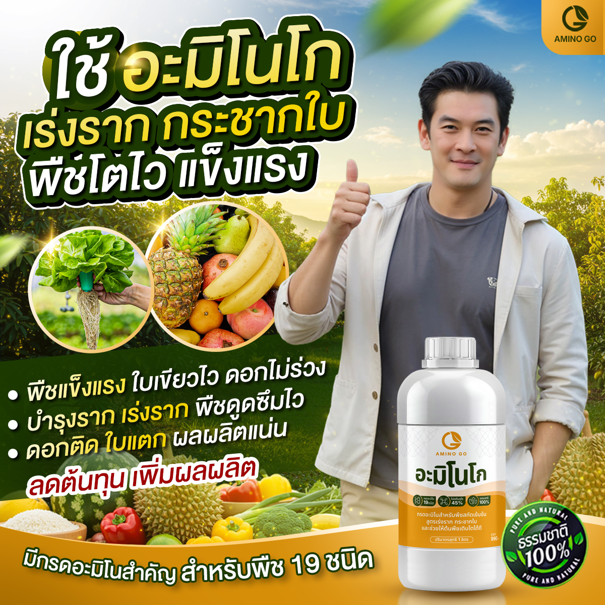 (1ขวด) ขนาด500ml. - AMINO GO (อะมิโนโก) กรดอะมิโนสำคัญต่อพืช 19 ชนิด ...