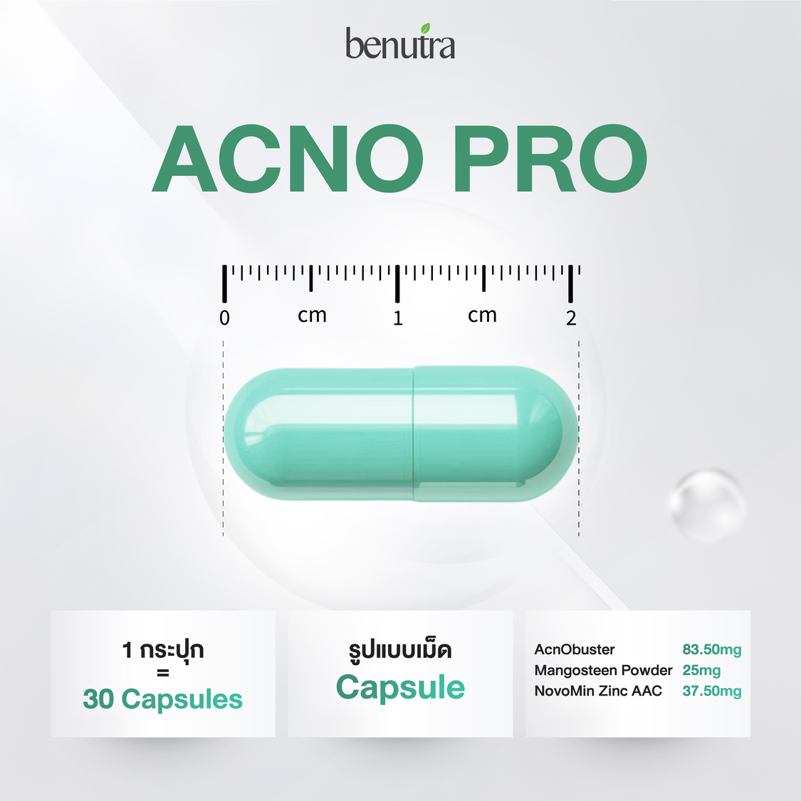 (วิตามินจบสิววนลูป) Benutra Acno Pro อาหารเสริม บีนูทร่า ฝาเขียวจบลูป ...