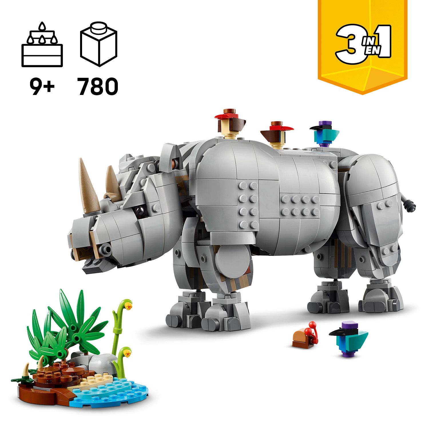 LEGO Creator 3in1 31171 Wild Animals: Majestic Rhino with Birds (780 ...