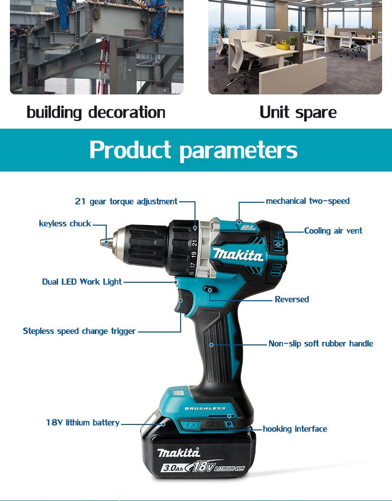 [การอนุญาตของแท้]Makita DDF484 ไขควงสว่านไฟฟ้าไร้สาย 18V ไขควงแบบชาร์จ ...