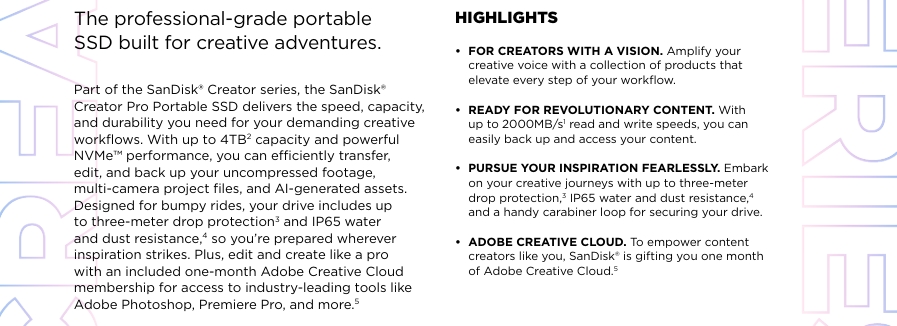 SanDisk Creator Pro Portable SSD 1tb 2tb 4tb (SDSSDE81C-xT00-G25 ...