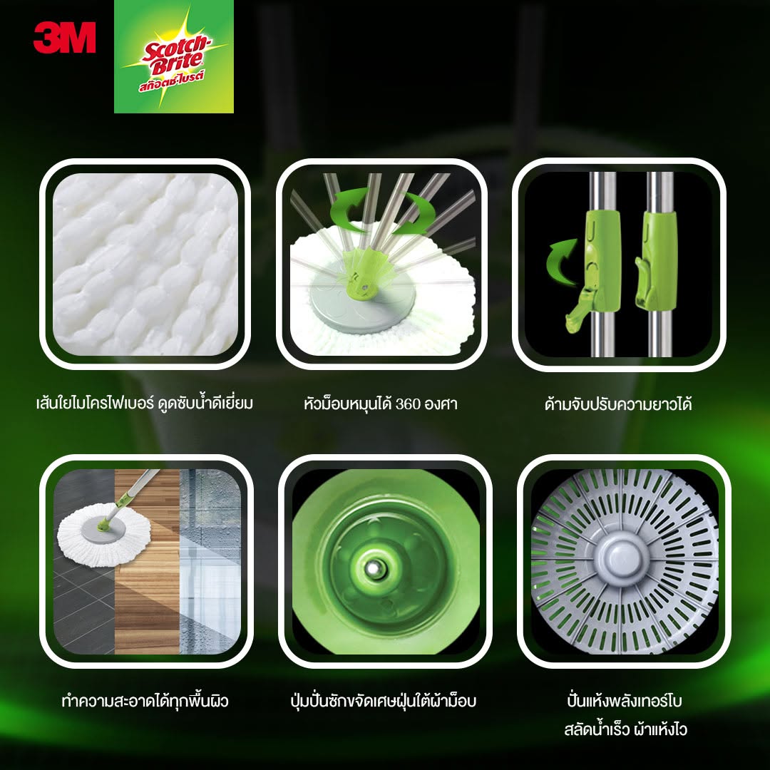 3M Scotch-Brite Eco Dual Wash Spin Mop Bucket ชุดถังปั่น รุ่น T7 อีโค่ ...