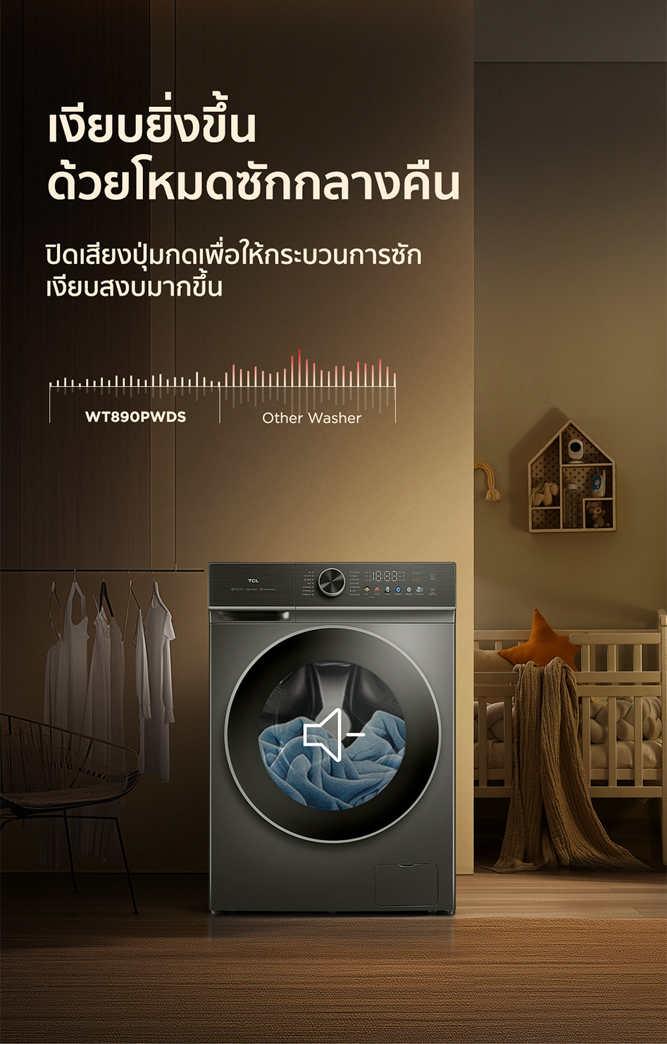 ใหม่ TCL WASH and DRY เครื่องซักอบผ้าฝาหน้า ซัก 10Kg. อบ 7Kg. สีเทาเข้ม รุ่น WT890PWDS หน้าจอสี ...
