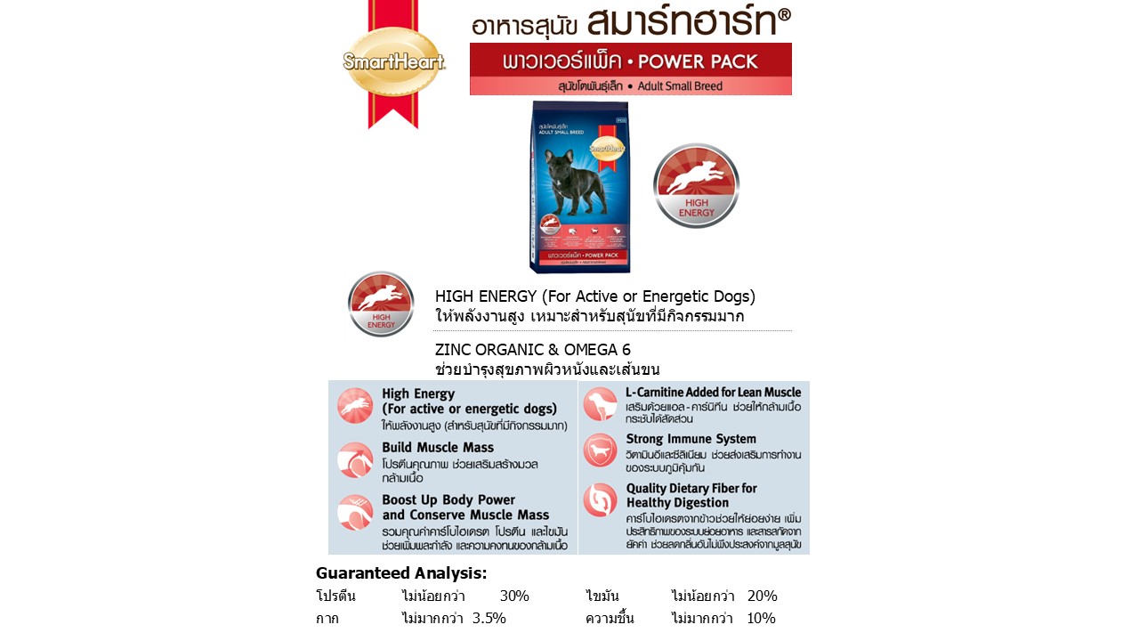 อาหารสุนัข Smart Heart Power Pack ขนาด 3 กก สุนัขโต,ลูกสุนัข และ สุนัข ...