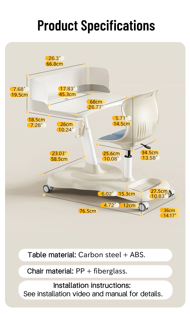 𝗔𝗨𝗧𝗢𝗕𝗢𝗧 Learning desk ชุดโต๊ะเรียนสำหรับเด็ก โต็ะเคลื่อนที่ ปรับระดับ ...