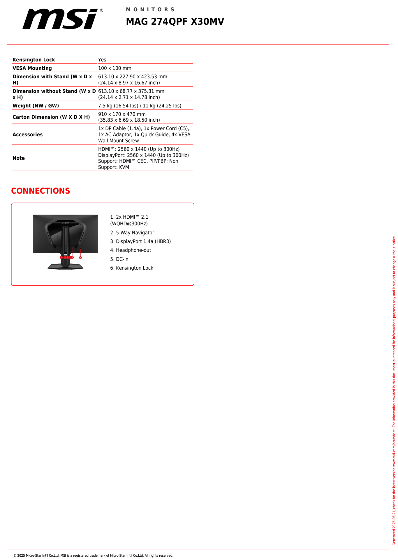 จอคอม 300hz MSI MAG 274QPF X30MV Monitor มอนิเตอร์เกมมิ่ง 300Hz 2K QHD ...