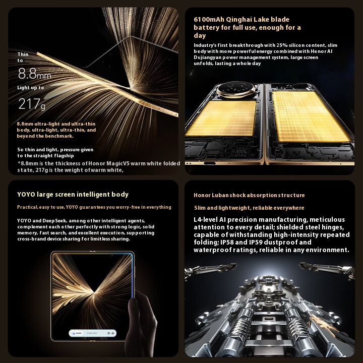 Honor Magic V5 Snapdragon 8 Elite 7.95" Foldable LTPO AMOLED 120Hz 6100mAh Battery 66W SuperVooC ...