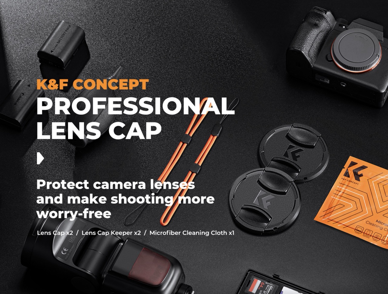 K&F 5in1 Snap-On Center Pinch Lens Cap ฝาปิดเลนส์พร้อมสายกันหาย และผ้าไมโครไฟเบอร์ ใช้ได้ทุก ...