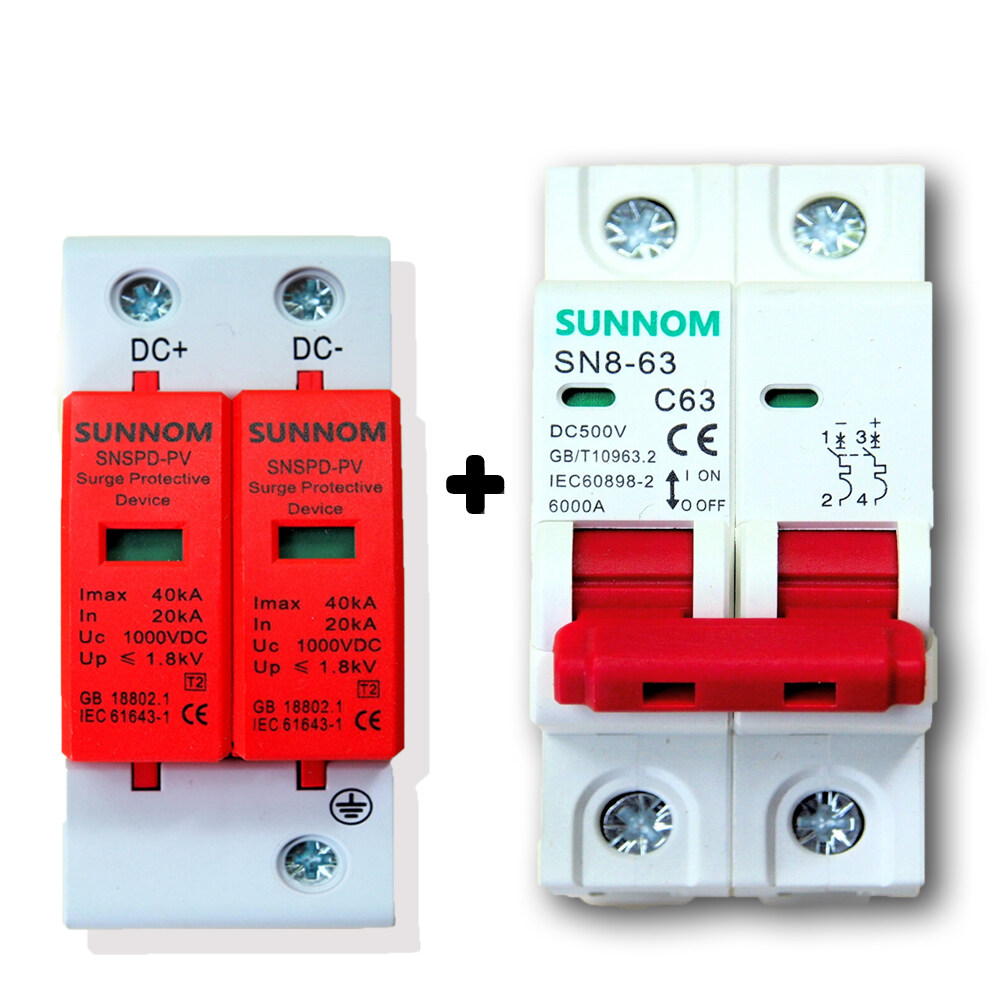 DC MCB 2P 500V 32A/63A + DC Surge Protector 40kA/60kA กันฟ้า สำหรับโซ ...