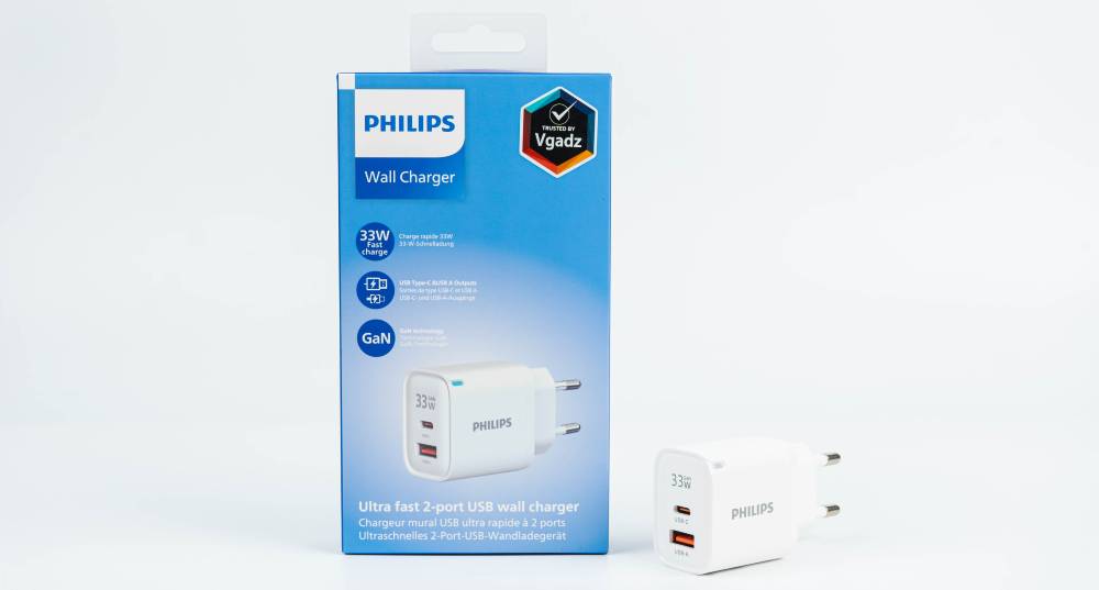 อะแดปเตอร์ Philips Wall Charger 1 USB-A / 1 USB-C 33W GaN White (TISI ...
