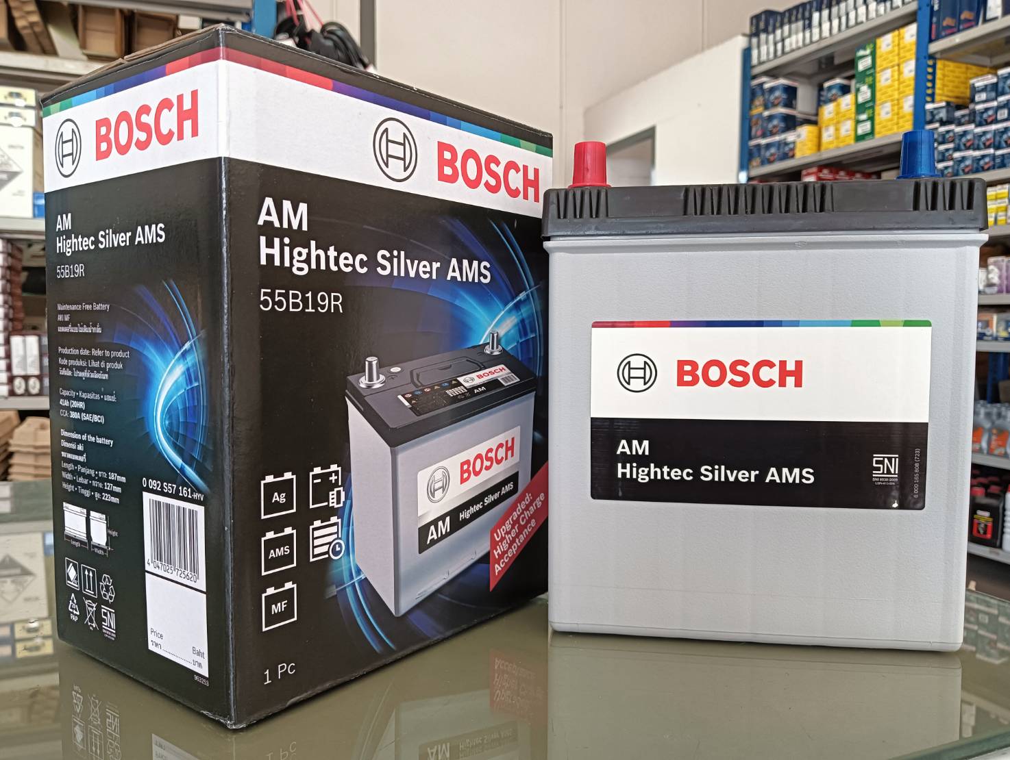 BOSCH 55B19R Hightec Silver AMS# รับประกัน15เดือน#แบตเตอรี่แห้ง# 41แอมป์ #NETA V#รองรับ AMS ไดร์ ...