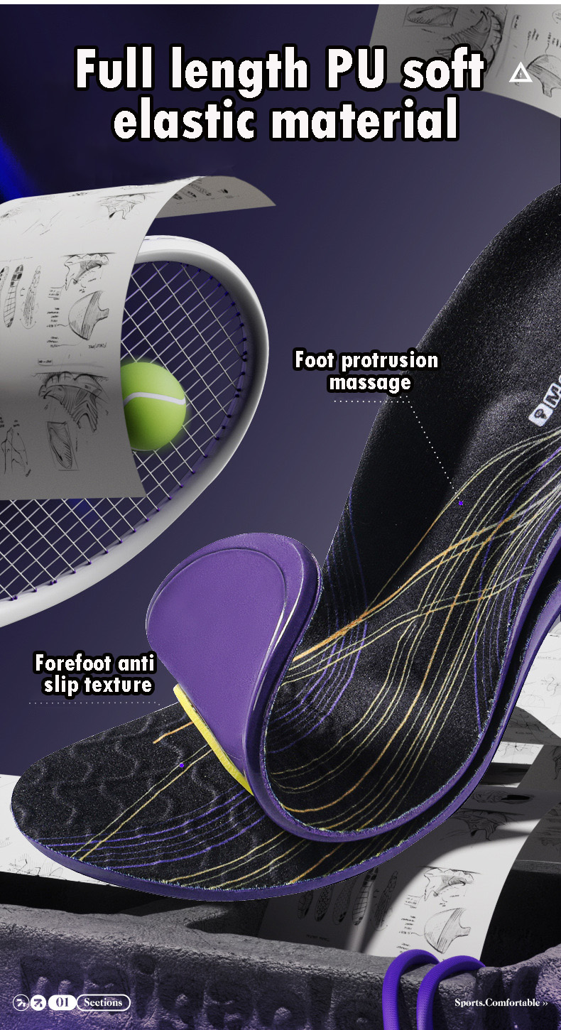 พื้นรองเท้าแบบสปอร์ต Poron+PU+mesh+เจล นุ่มสบาย พื้นรองเท้าดูดซับแรงกระแทกและระบายอากาศได้ดี ...