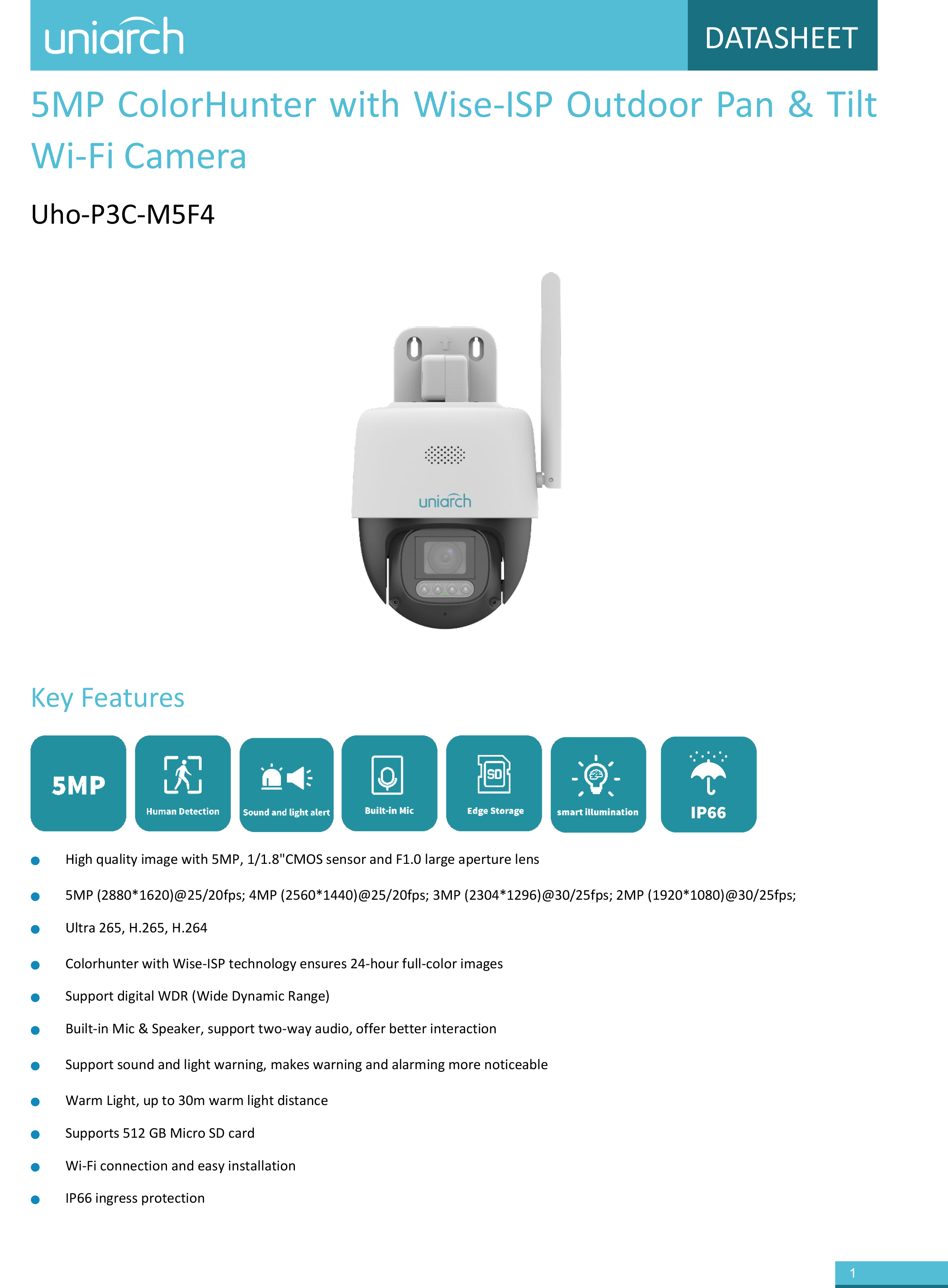 UNIARCH PANDA Uho-P3C-M5F4 (4 mm.) กล้องวงจรปิดระบบ IP WIFI 5 MP มีไมค์และลำโพงในตัว ภาพสี 24 ...