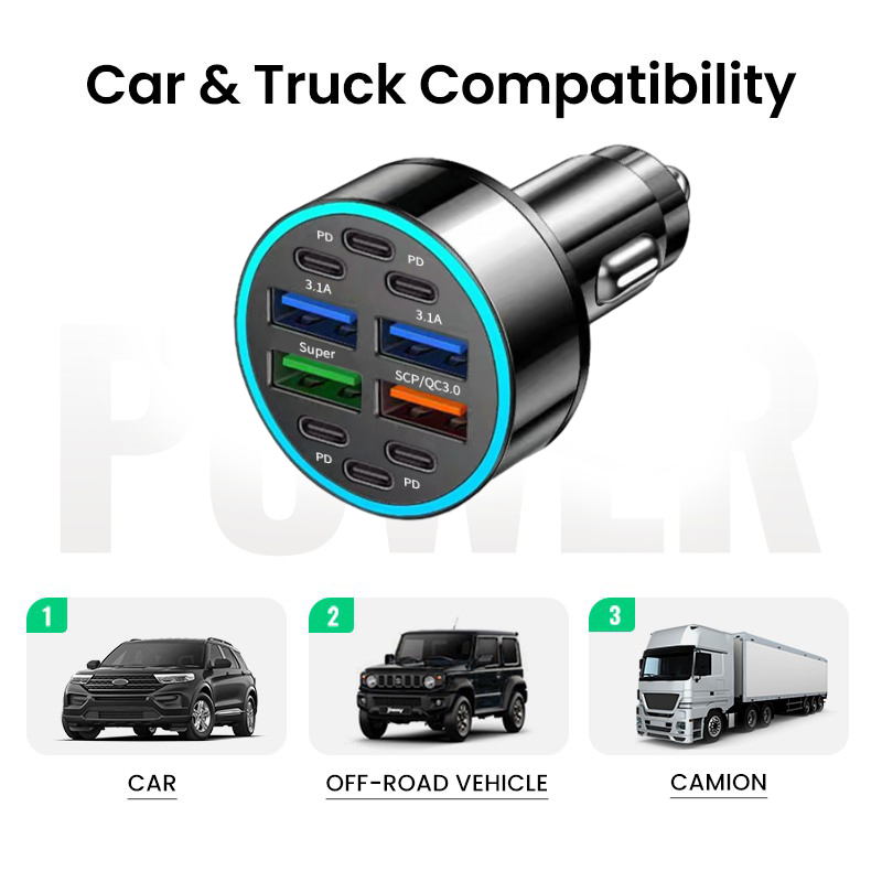 การขยาย10พอร์ต 4USB 6PD TypeC 3.1A ที่ชาร์จในรถ ที่ชาร์จเสียบที่จุด ...