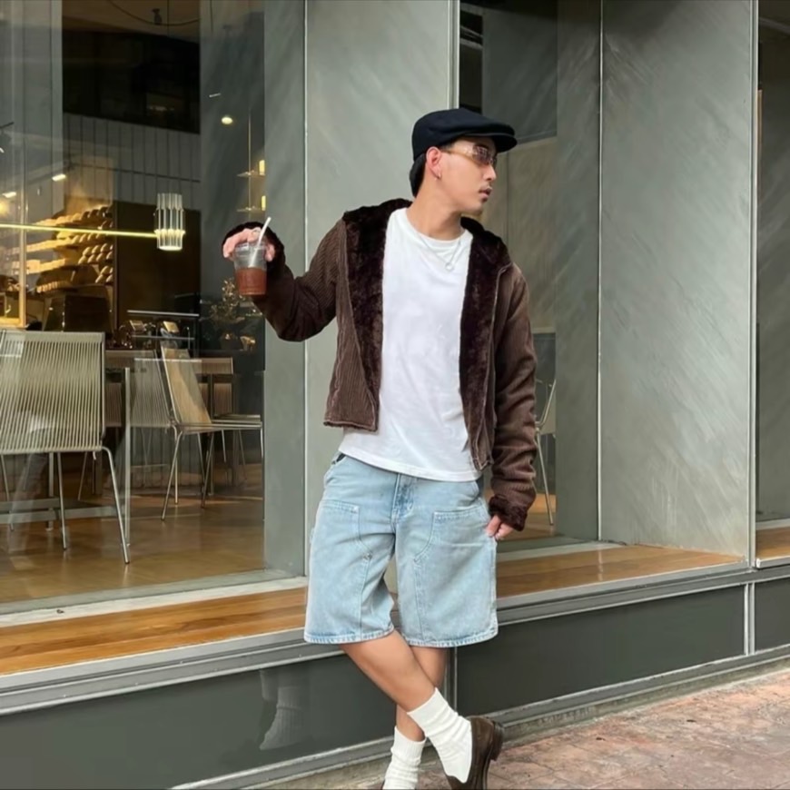 [Ouch] Raven Double Knees Jort กางเกงยีนส์ขา 3 ส่วน | Shopee Thailand