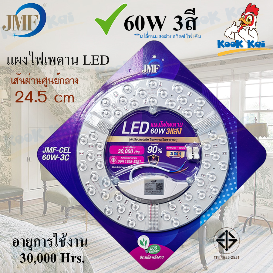 JMF แผงไฟแม่เหล็ก LED 28W 36W 48W 60W 72W เปลี่ยนได้ 3 แสง(เฉพาะบางขนาด)แผงไฟเพดานกลม แผ่นซิป ...