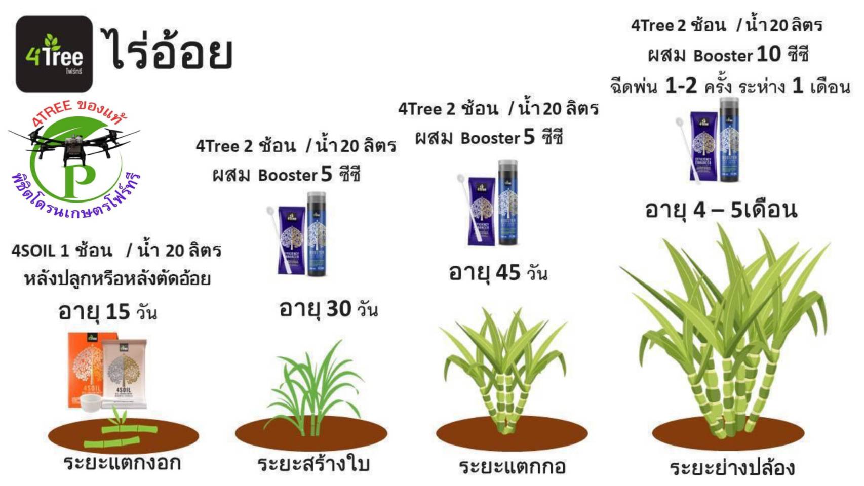 4Tree (โฟร์ ทรี) 3 ซอง ใช้ได้ 50-60 ไร่ สารเสริมประสิทธิภาพ พืชโตเร็ว ใช้ได้กับพืชทุกชนิด จาก ...