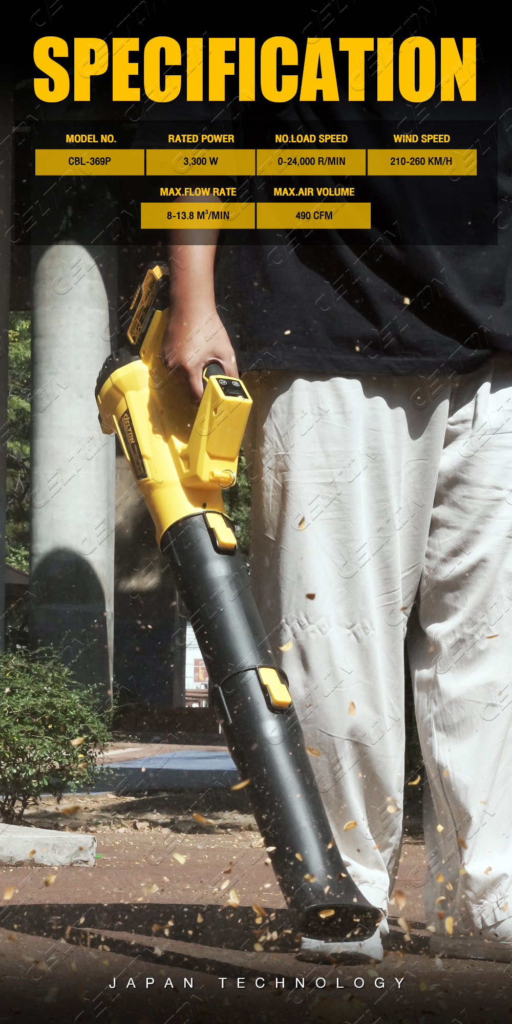 DELTON เครื่องเป่าลมไร้สาย 3,300W BL Series รุ่น CBL-369P ใช้งานร่วมกับ DELTON UltraFlex ...