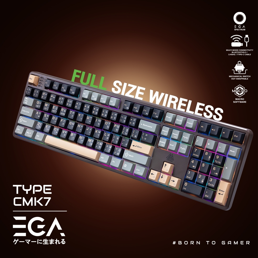 [รับประกัน 2 ปี] EGA คีย์บอร์ดเกมมิ่ง TYPE CMK7 เชื่อมต่อBT, wireless ...