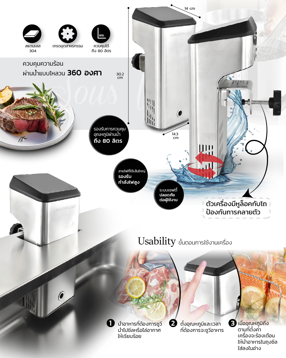 เครื่องซูวีอุตสาหกรรม 80 ลิตร พร้อมอ่างสแตนเลส 40 ลิตร CreativeChef ...