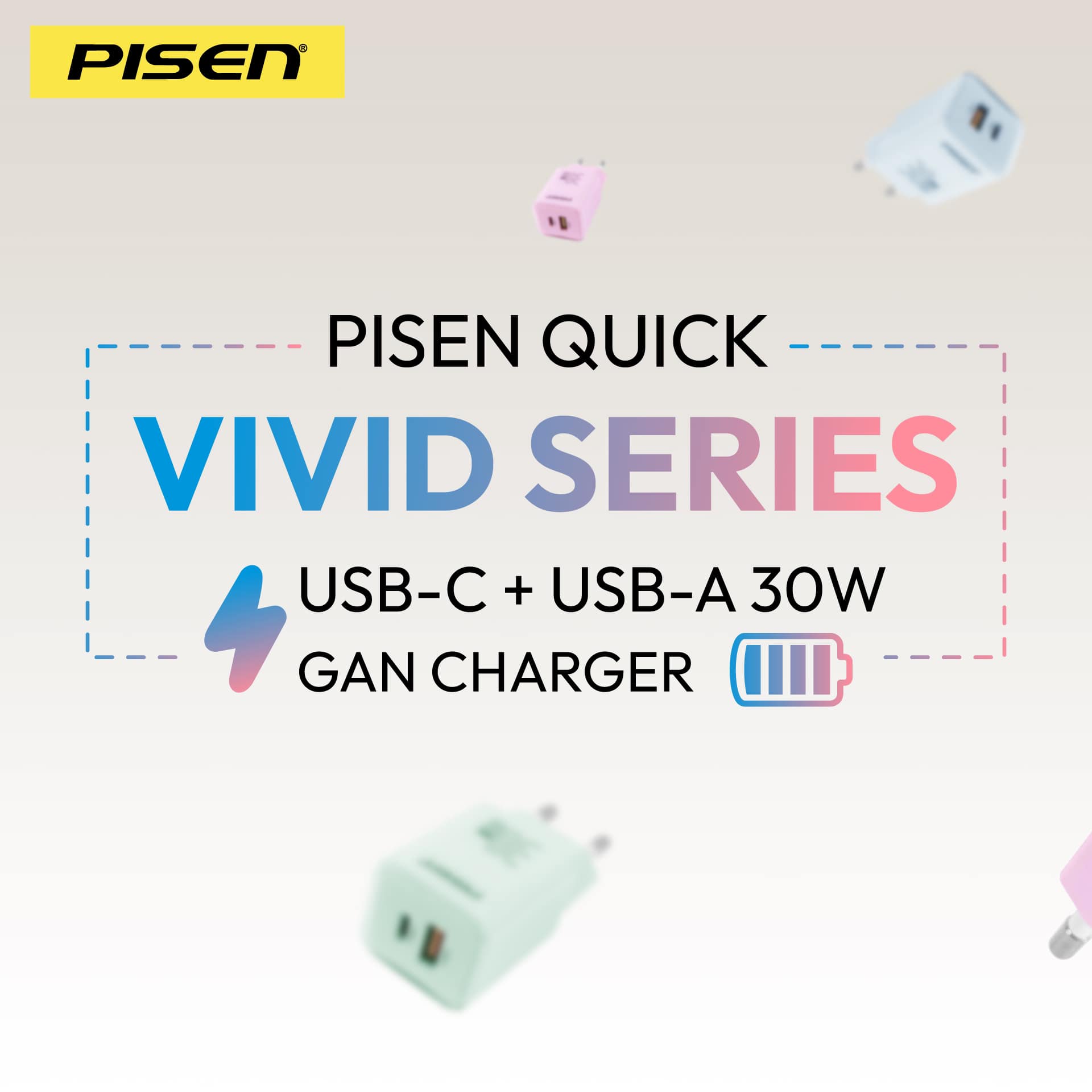 PISEN Fast Charger 30W GaN Tech (2 พอร์ต) Type-C 1 port และ Type-A 1 port หัวชาร์จเร็ว รุ่น TP ...