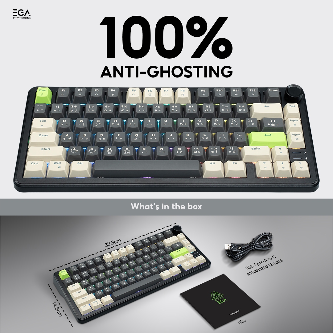 [ประกัน 2 ปี] EGA คีย์บอร์ดเกมมิ่งขนาด75% เชื่อมต่อBT, wireless,สาย Hot ...