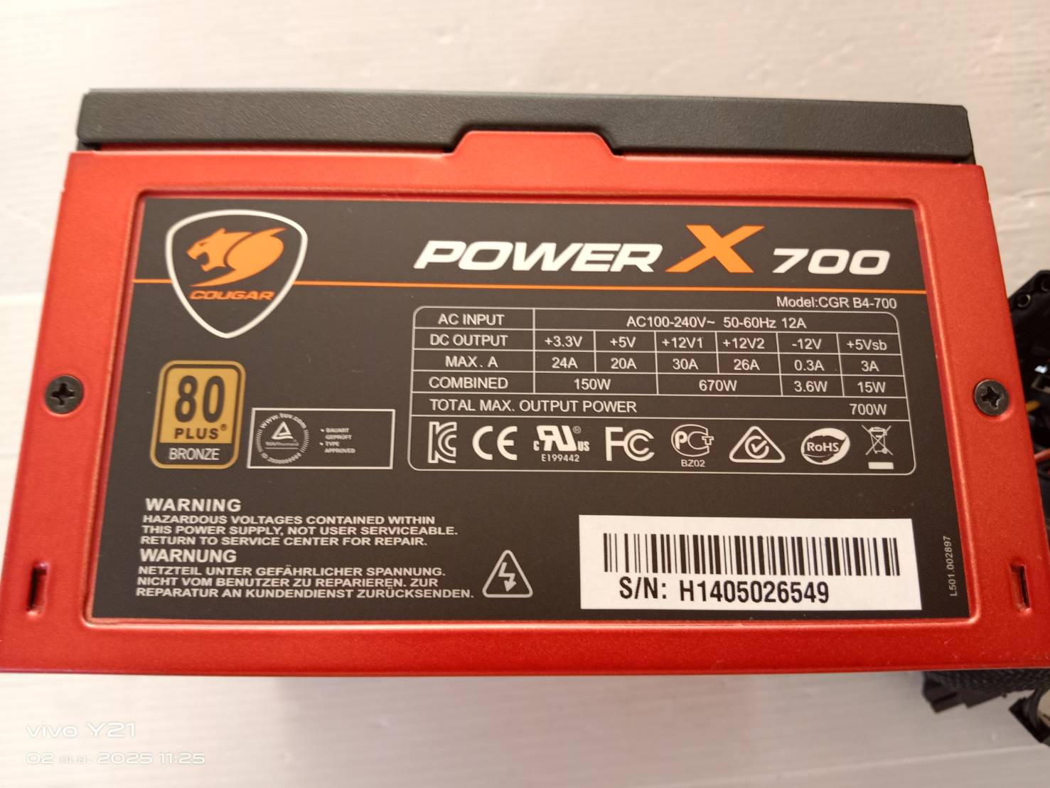 POWER SUPPLY ยี่ห้อ COUGAR PowerX 700 (700 watts) 80+Bronze วัตต์เต็ม จ่ายไฟนิ่งๆ | Shopee Thailand