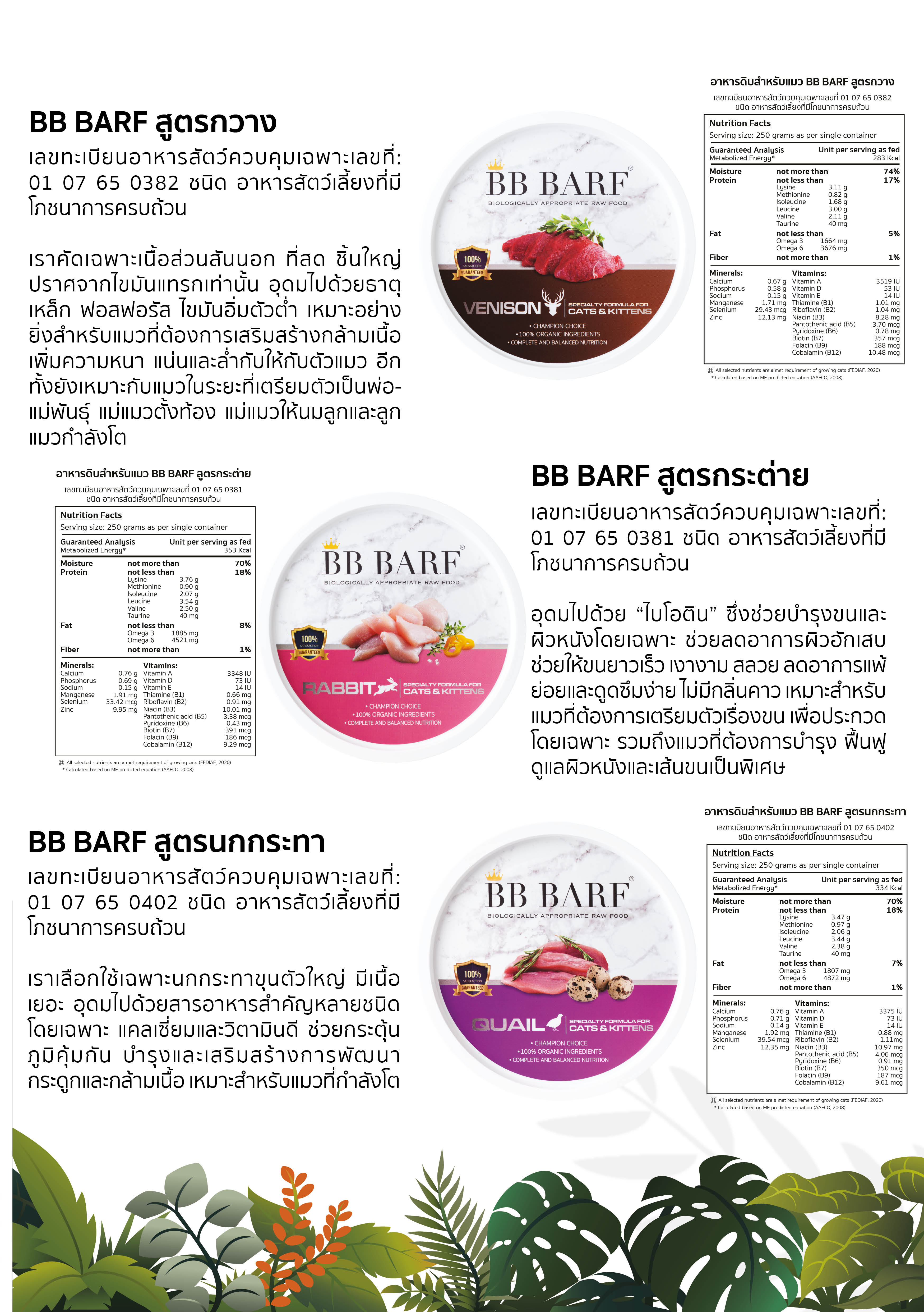 บาร์ฟแมว สูตรกระต่าย กวาง นกกระทา เนื้อวัว อาหารแมว บีบี บาร์ฟ BB BARF ...