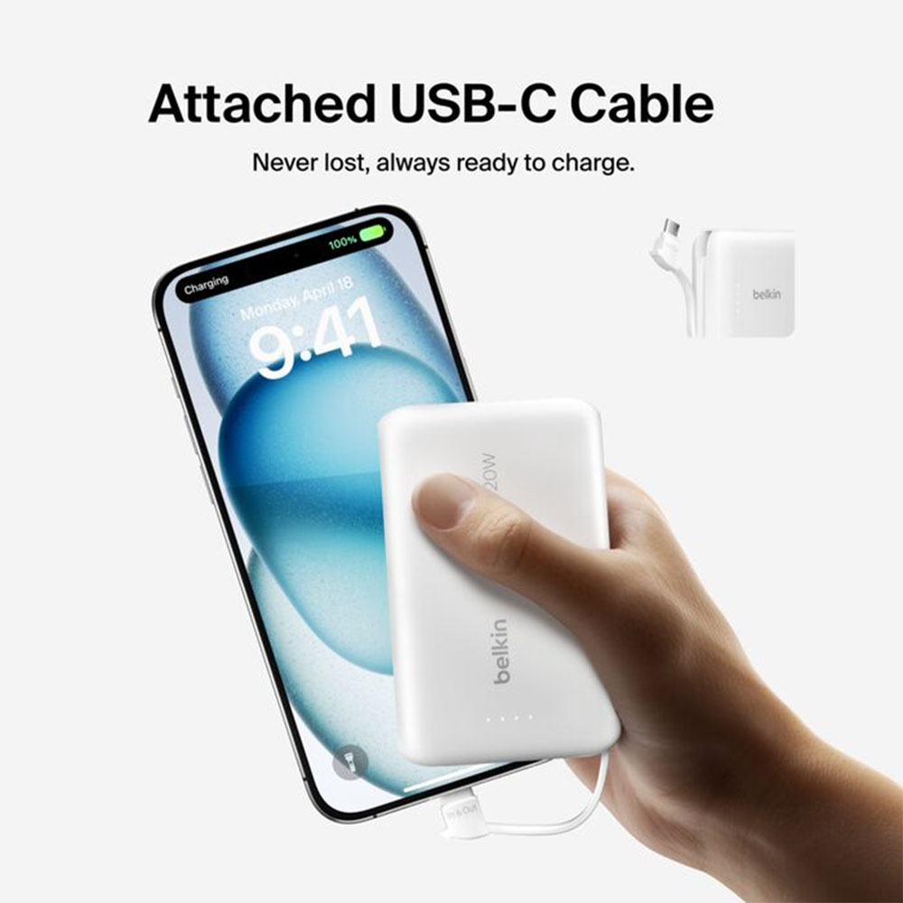 POWER BANK (พาวเวอร์แบงค์) BELKIN BOOSTCHARGE WITH INTEGRATED CABLE WITH USB-C 10000 mAh ...