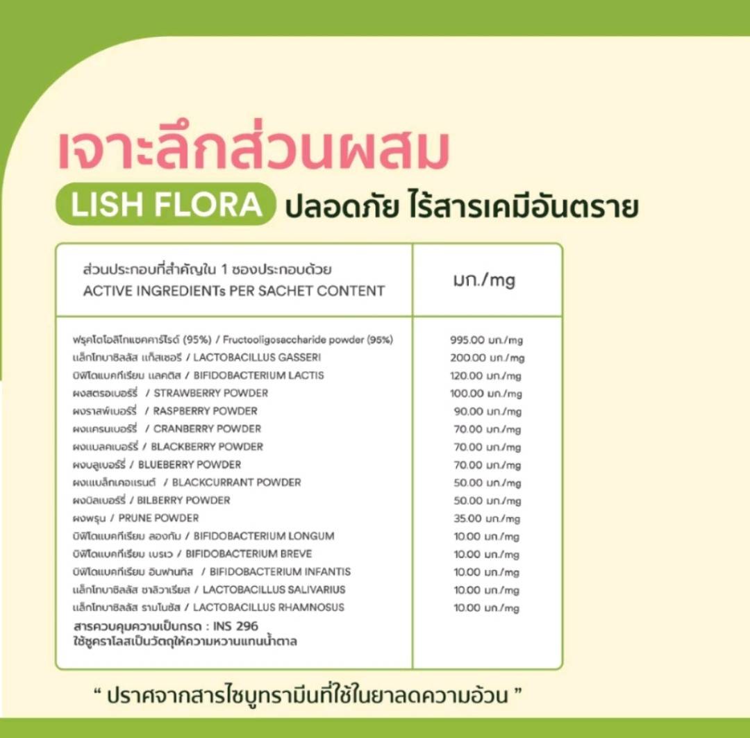 ลิช ฟลอร่า Lish Flora - Synbiotics (Probiotics+Prebiotics) โปรไบโอติก พ ...