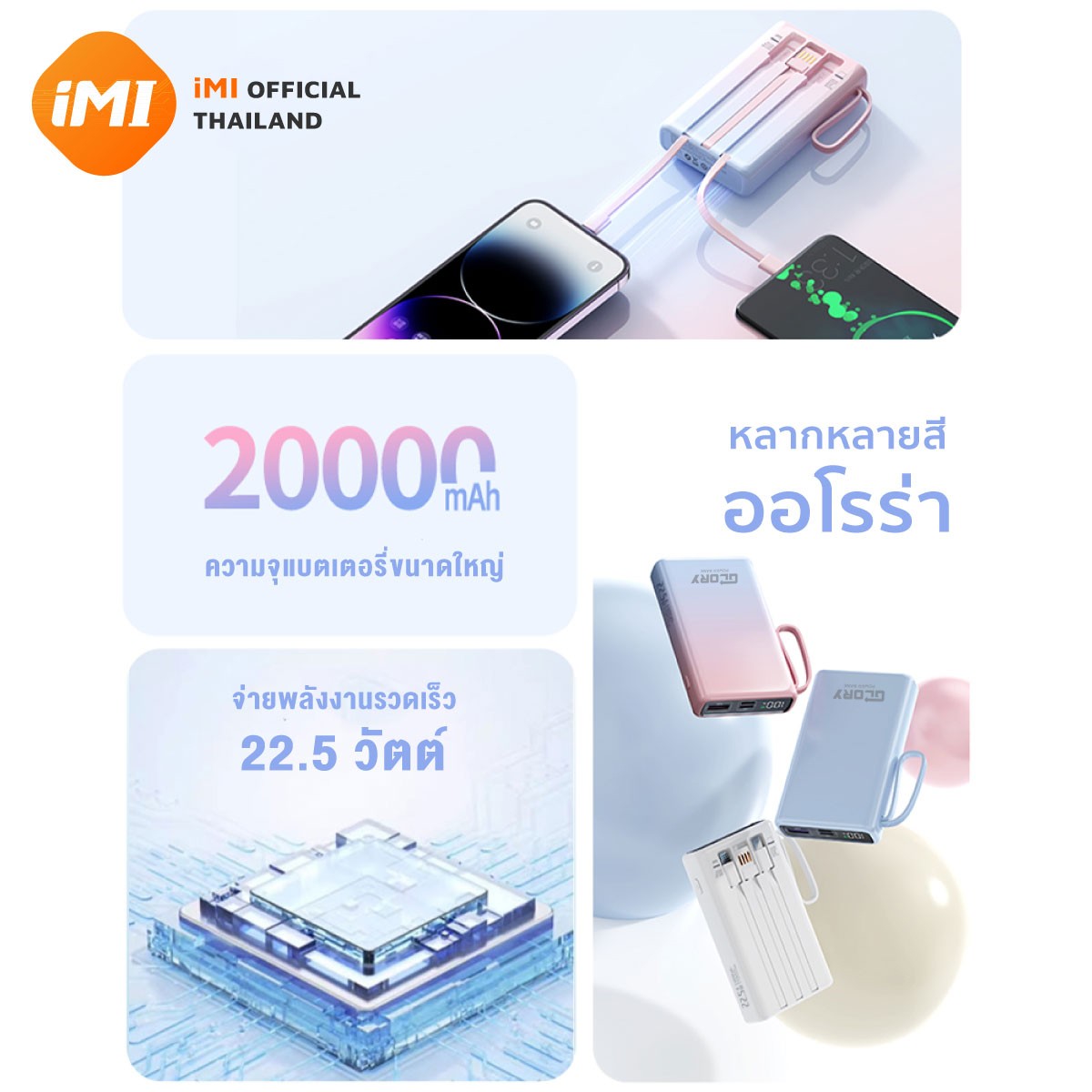 พาวเวอร์แบงค์ iMI 20000mAh ชาร์จเร็ว PD22.W Power Bank CCC สายชาร์จใน ...