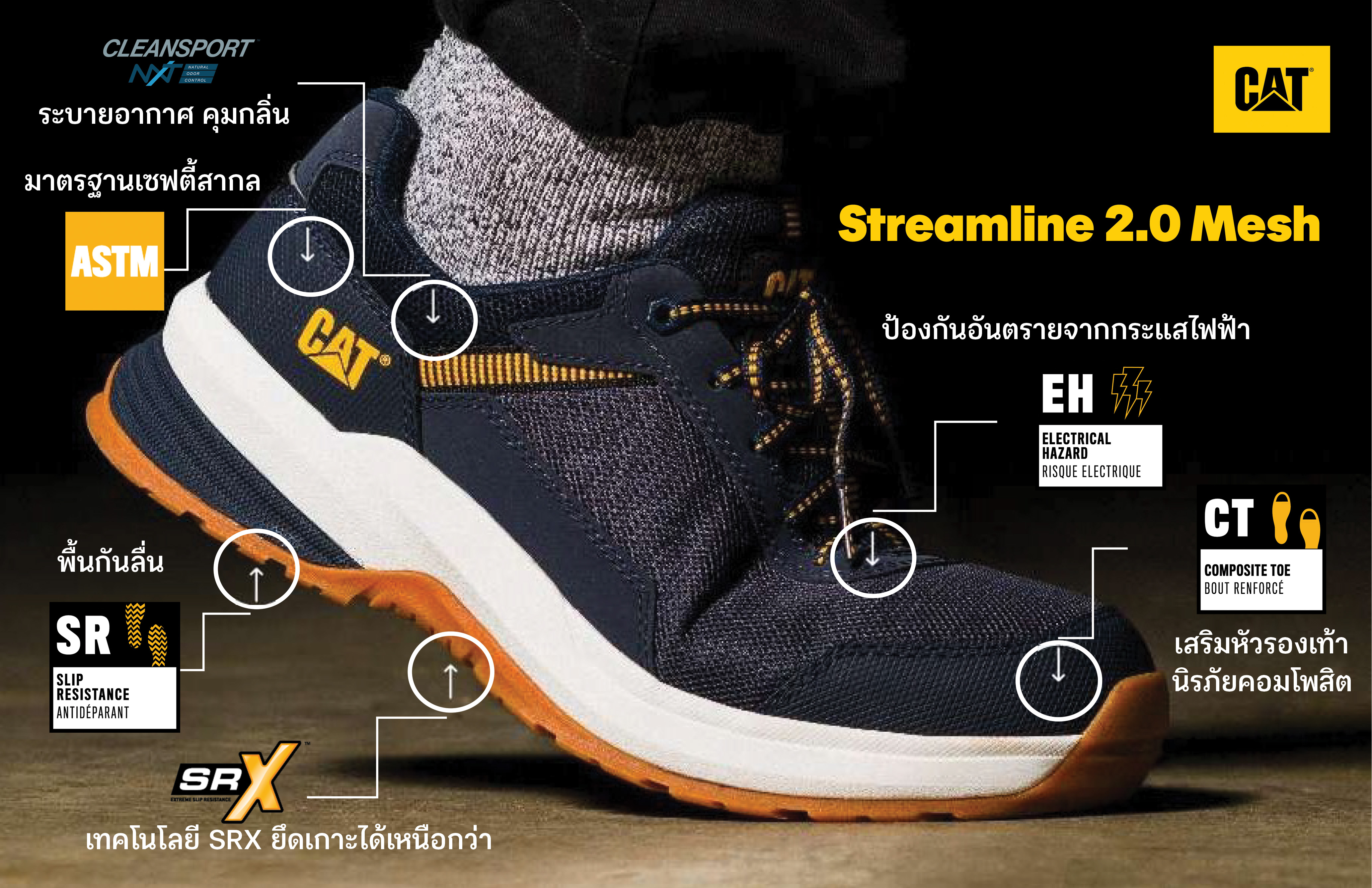 รองเท้า CATERPILLAR STREAMLINE 2.0 MESH COMPOSITE TOE CT MIDNIGHT ...