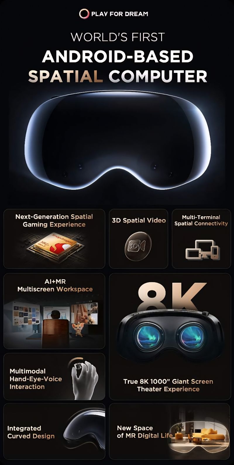 Play for Dream MR แว่น VR True 8K Micro-OLED Screen | 1,000-inch Cinema-Level Display ...