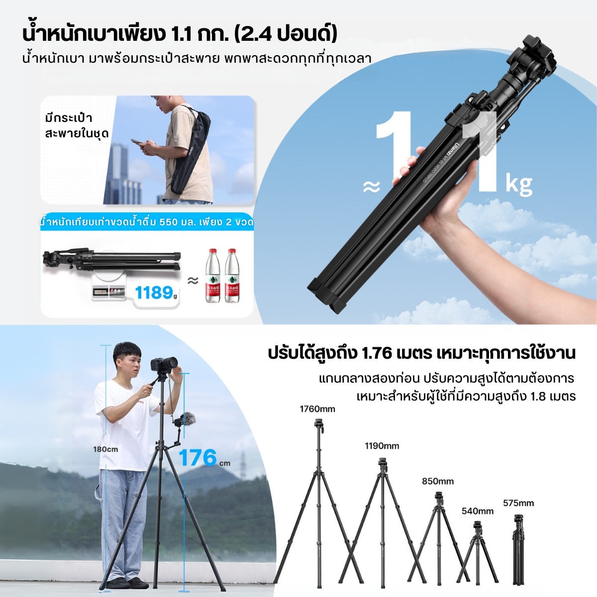 Ulanzi MT65 Photography Tripod ขาตั้งกล้อง 3in1 ถ่ายมุมท็อป วีดีโอ ...
