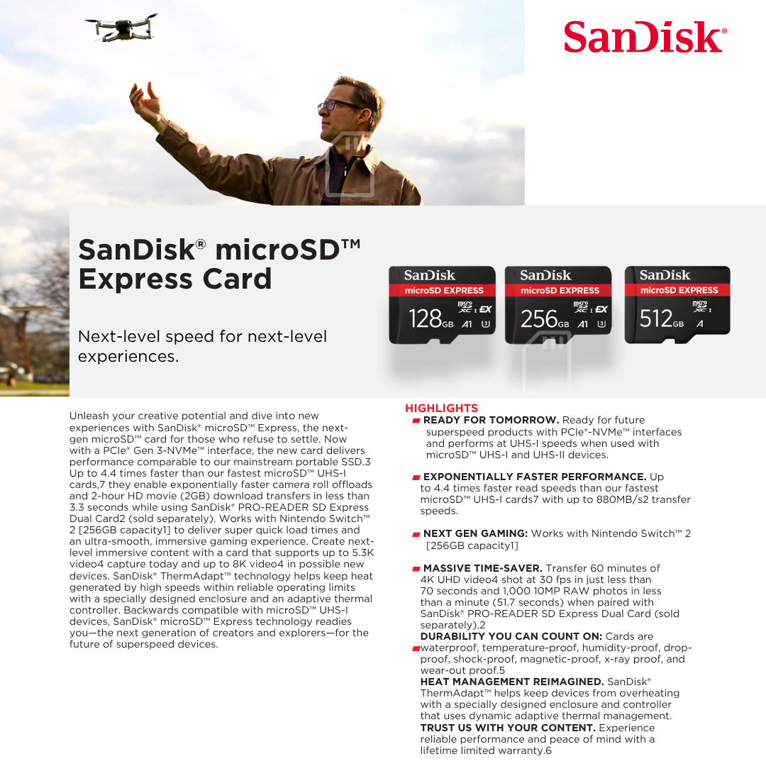 SanDisk microSD Express Card 256GB Speed Read Up to 880 Mb/s , Write 650 Mb/s ( SDSQXFN-256G ...