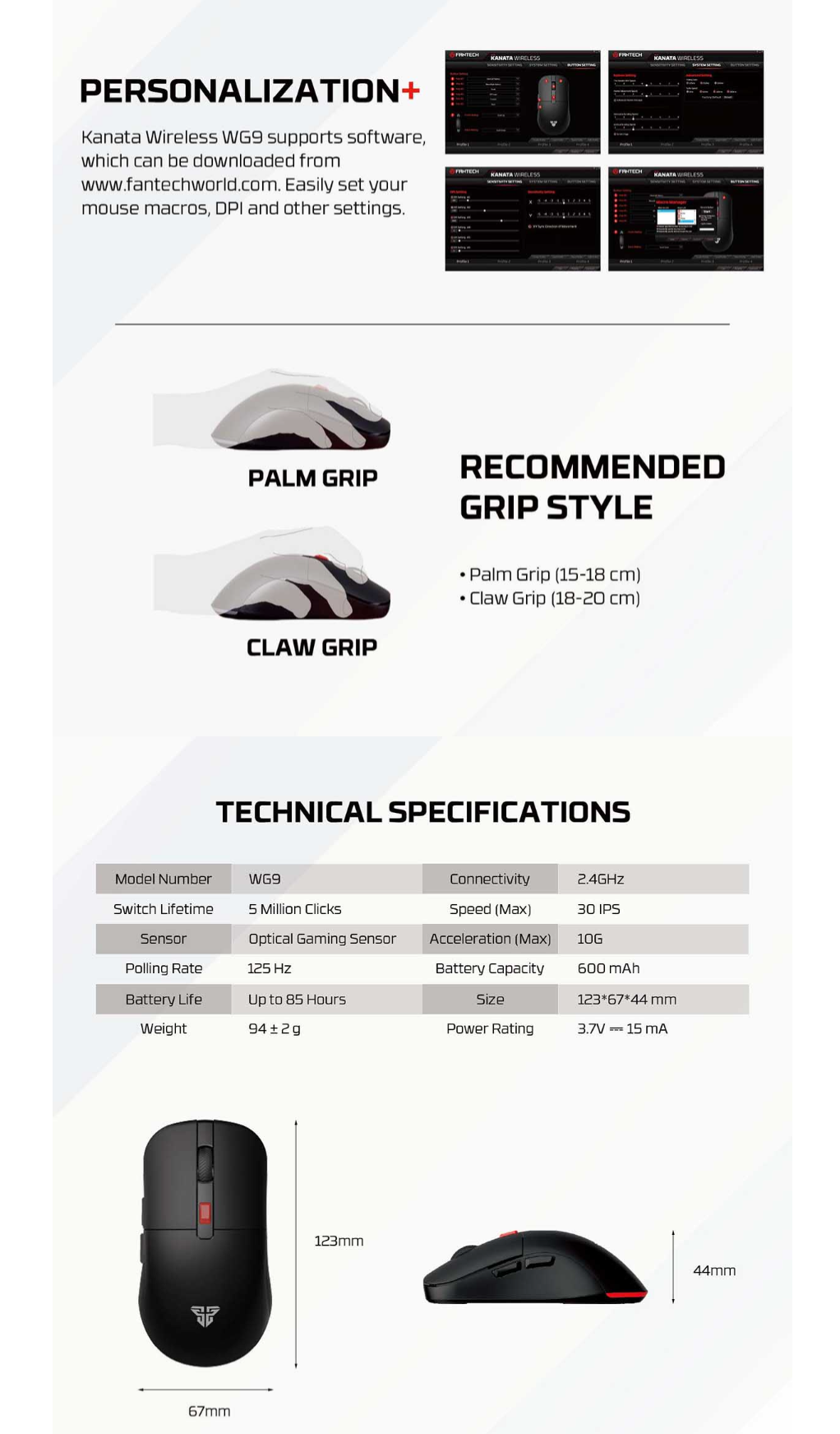 WIRELESS MOUSE (เมาส์ไร้สาย) FANTECH WG9 KANATA WIRELESS (BLACK ...