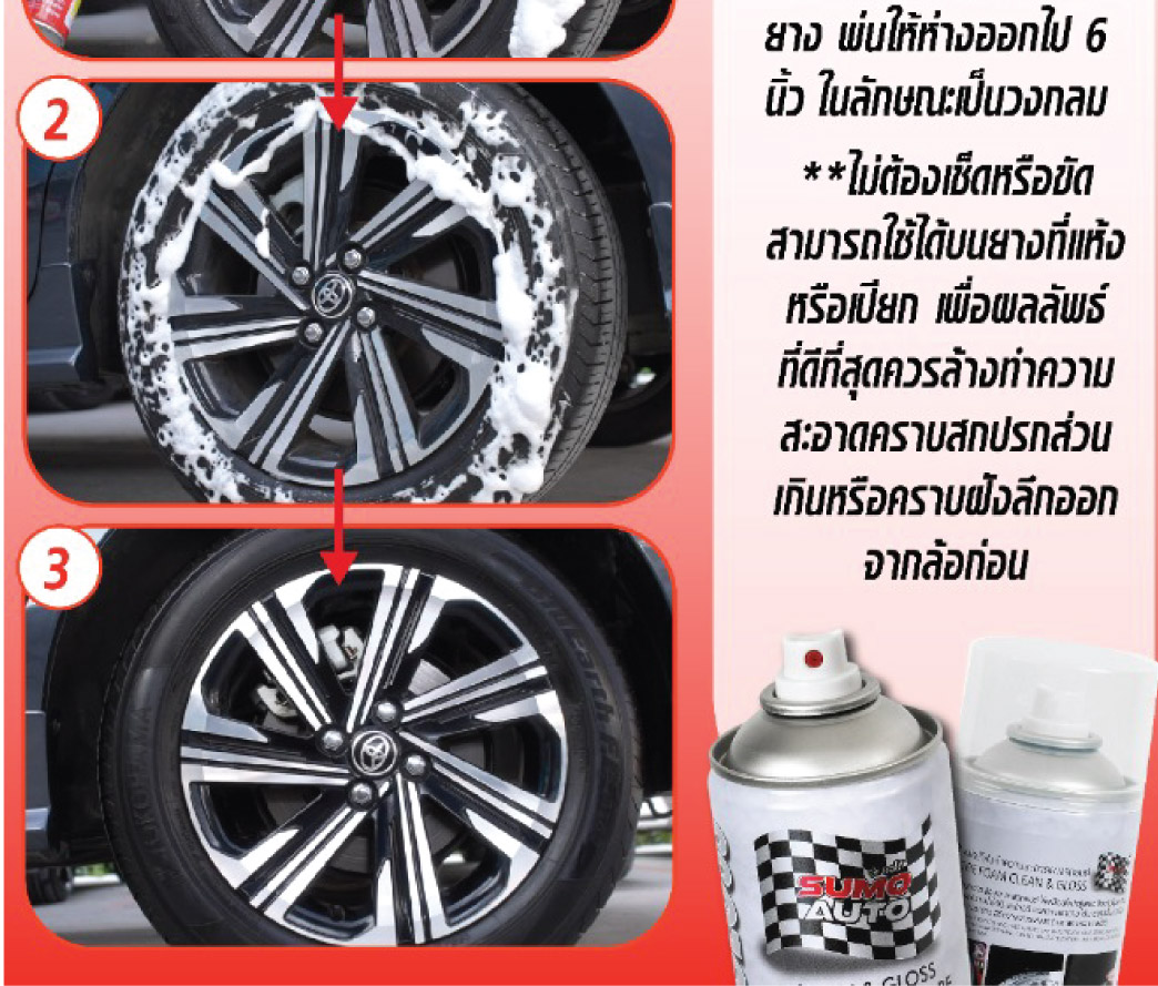 สเปรย์โฟมทำความสะอาดยางรถยนต์ 650ml SUMO AUTO ดูแลยางในขั้นตอนเดียว เคลือบเงาทำความสะอาดล้อ และ ...