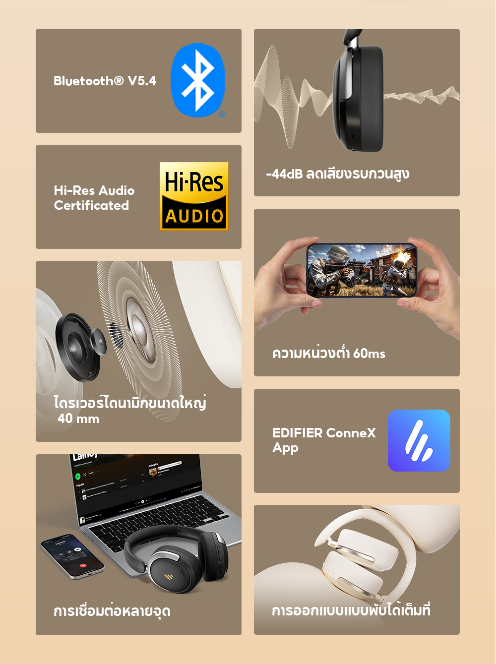 Edifier Atom Max หูฟังครอบหูไร้สาย ANC Bluetooth V5.4 Hi-Res การเชื่อม ...