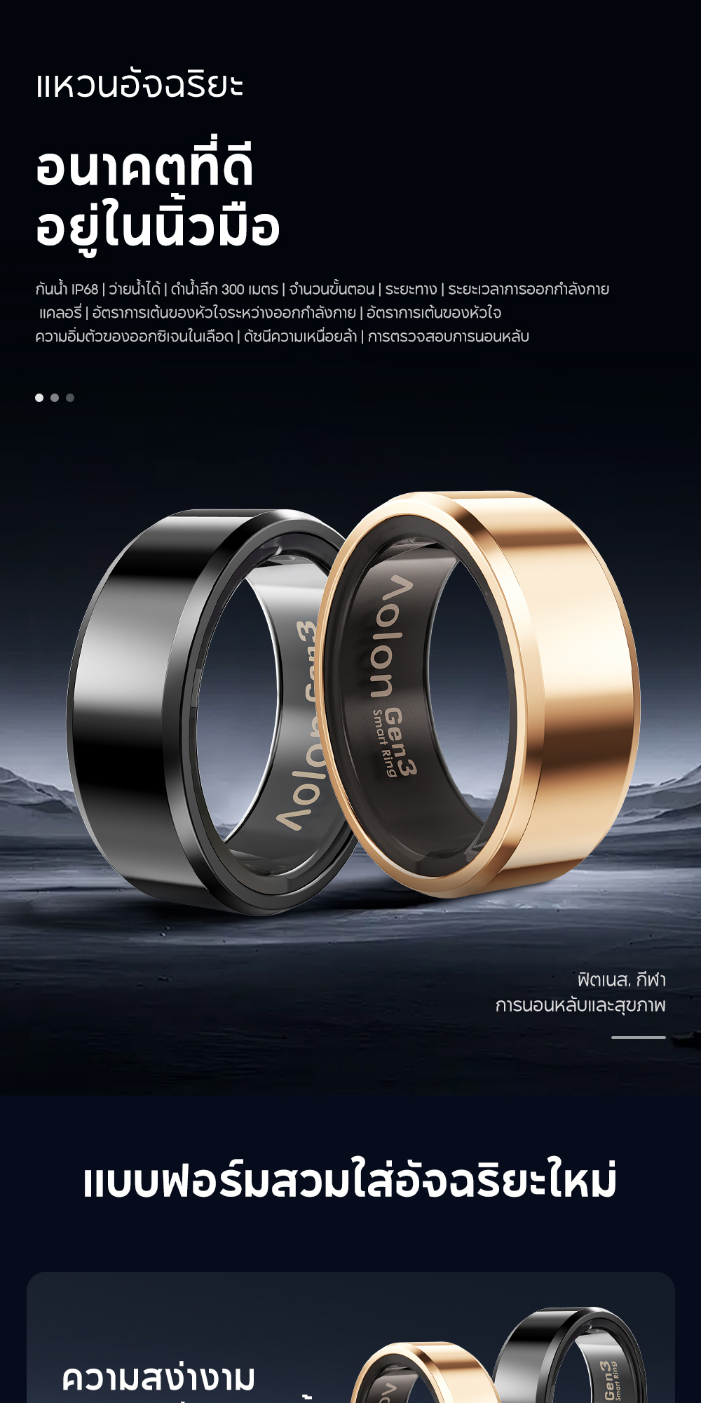 Aolon Ring Gen 3 Smart Ring แหวนอัจฉริยะ IP68กันน้ำแหวนอัจฉริยะชีพจรวัด ...