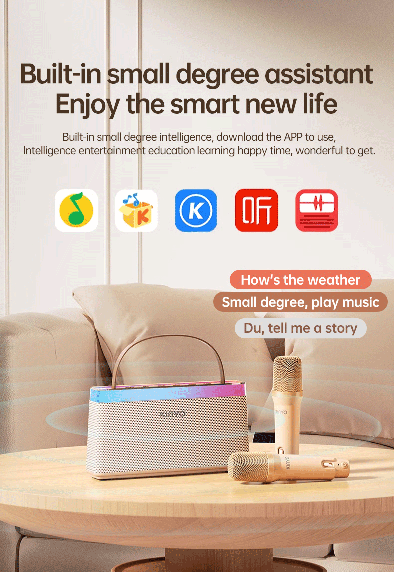 KINYO C10 มินิคาราโอเกะลำโพงบลูทูธ กับไมโครโฟนคู่ รองรับ USB/TF/AUX ไมโครโฟน RGB มินิ แบบพกพา ...