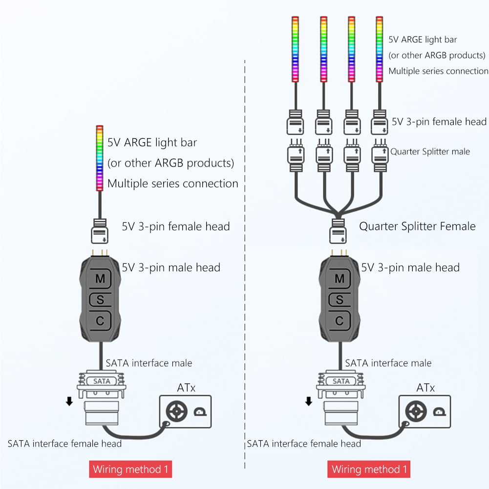 ARGB Controller Cable 5V 3pin To SATA RGB Remote With 1 to 4 Extension ...